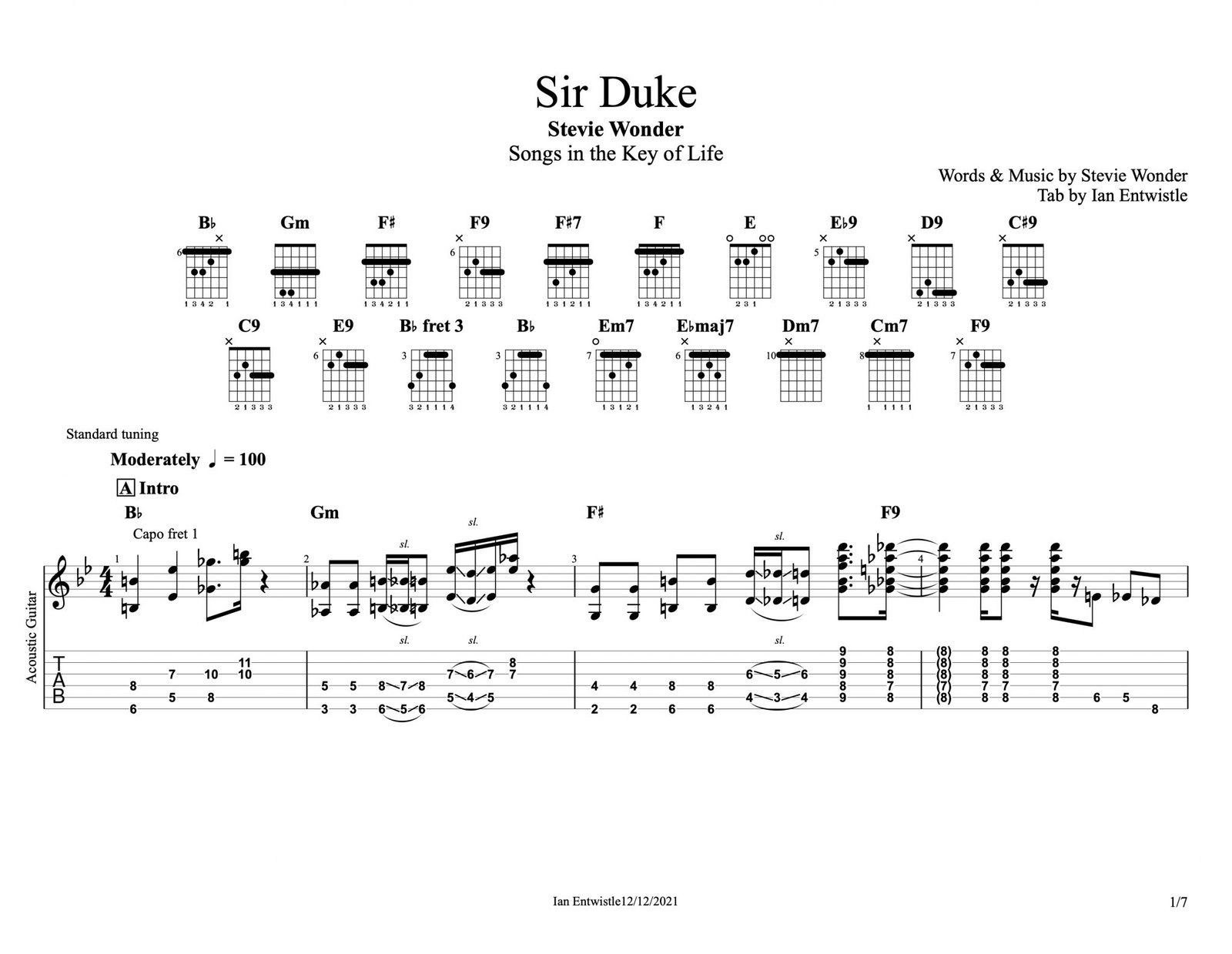 Sir Duke (Stevie Wonder) adapted for guitar - Ian Entwistle