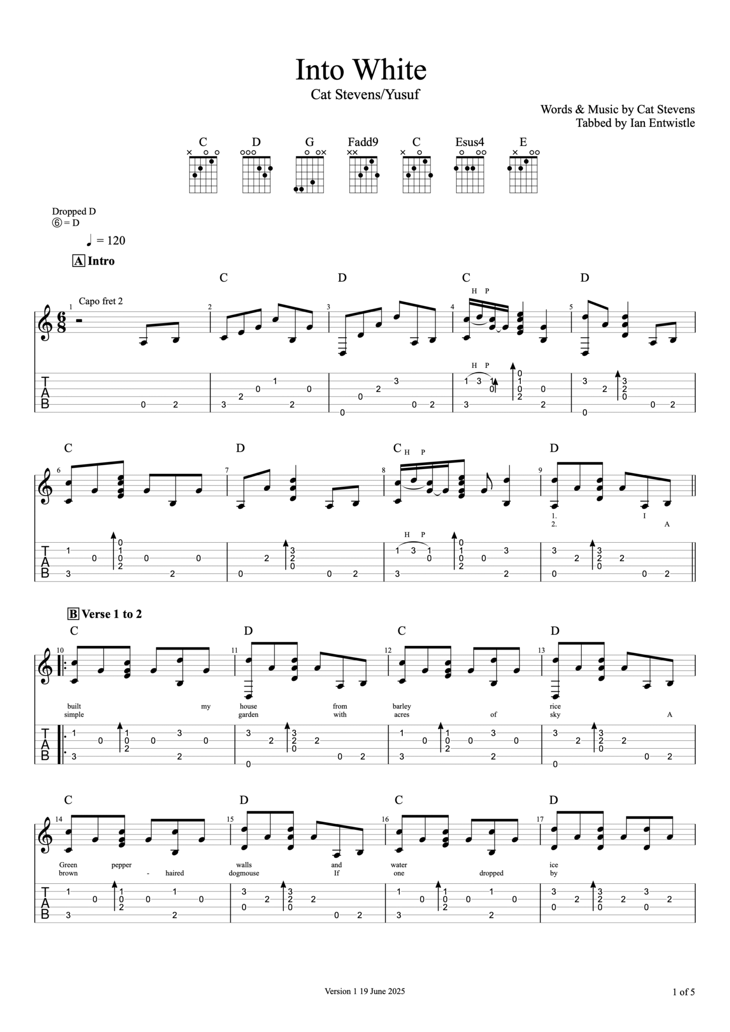 Into White (Cat Stevens/Yusuf) guitar tab - Ian Entwistle